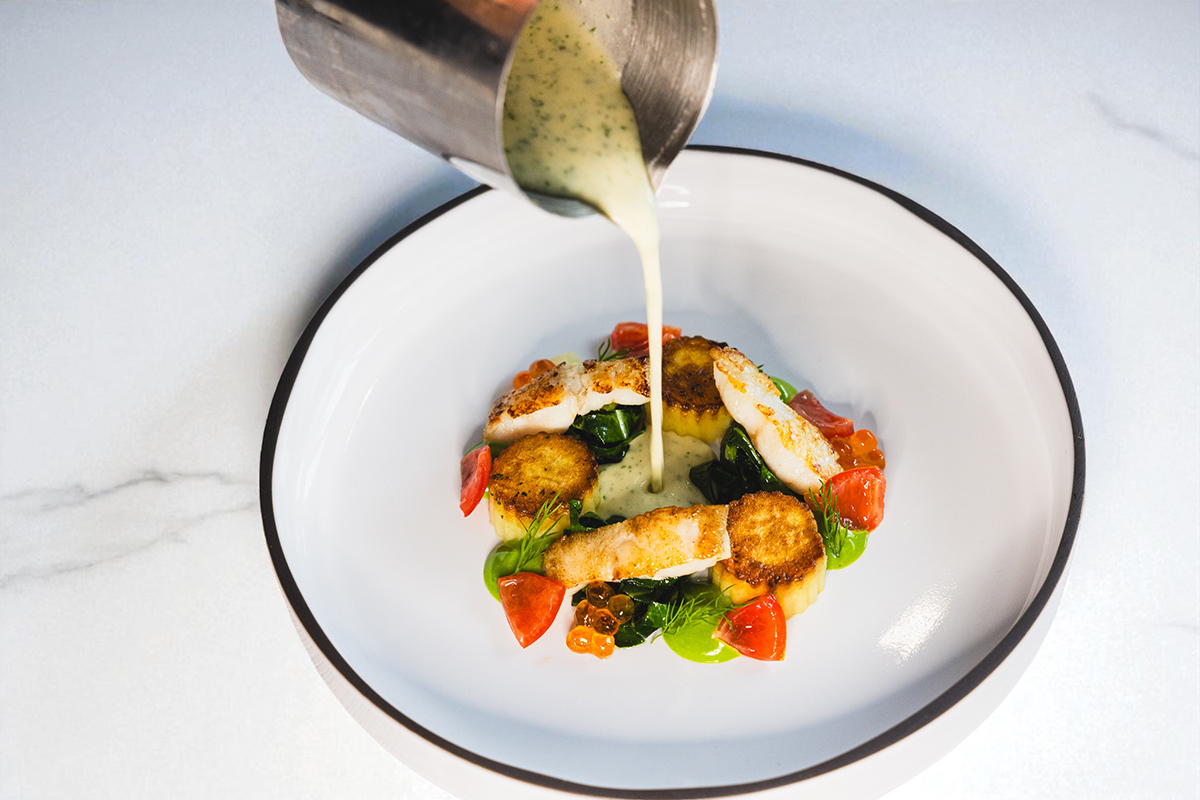 Pan Fried Pollock with Fondant Potatoes, Cabbage, Dill Emulsion ...